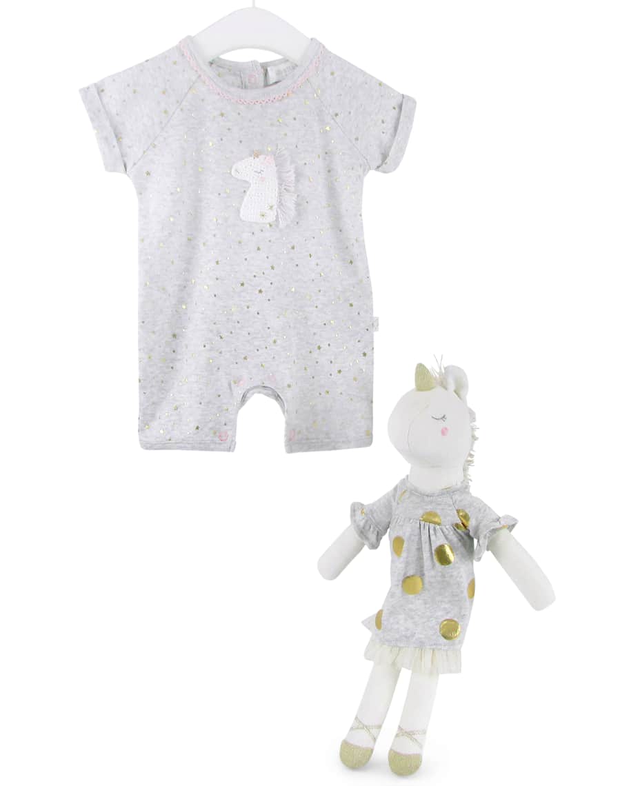 Albetta Uma Sparkle Unicorn Romper and Doll Set, Size 0-12 Months ...