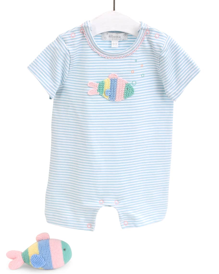 Albetta Rainbow Fish Romper & Rattle Set, Size 0-12 Months | Neiman Marcus