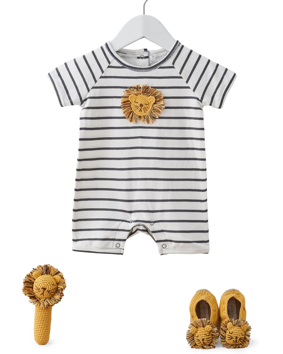 Albetta Crocheted Lion Romper, Booties & Rattle Set, Size 0-12 Months ...