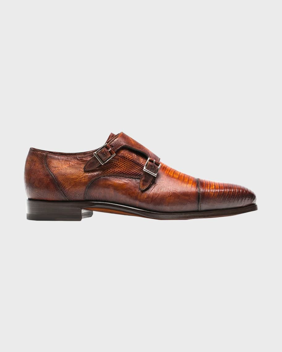 Magnanni Men's Isaac Lizard Double-Monk Loafers | Neiman Marcus