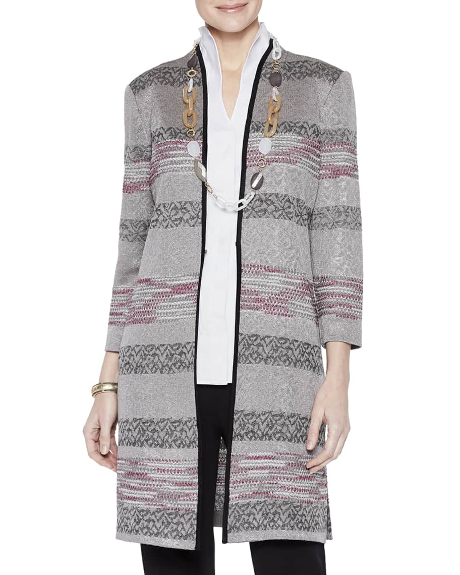 Misook Intarsia Knit Pattern Duster Jacket | Neiman Marcus