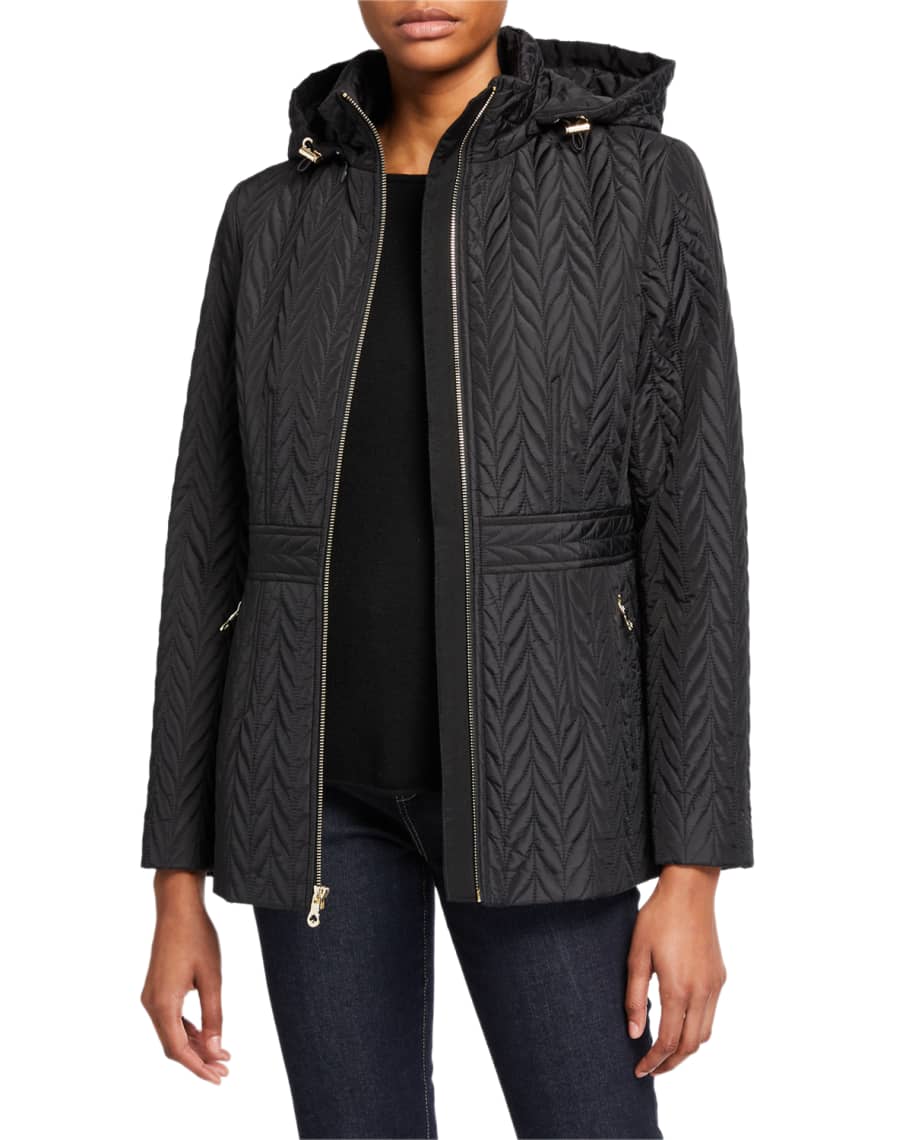 kate spade new york quilted chevron funnel-neck midi jacket | Neiman Marcus
