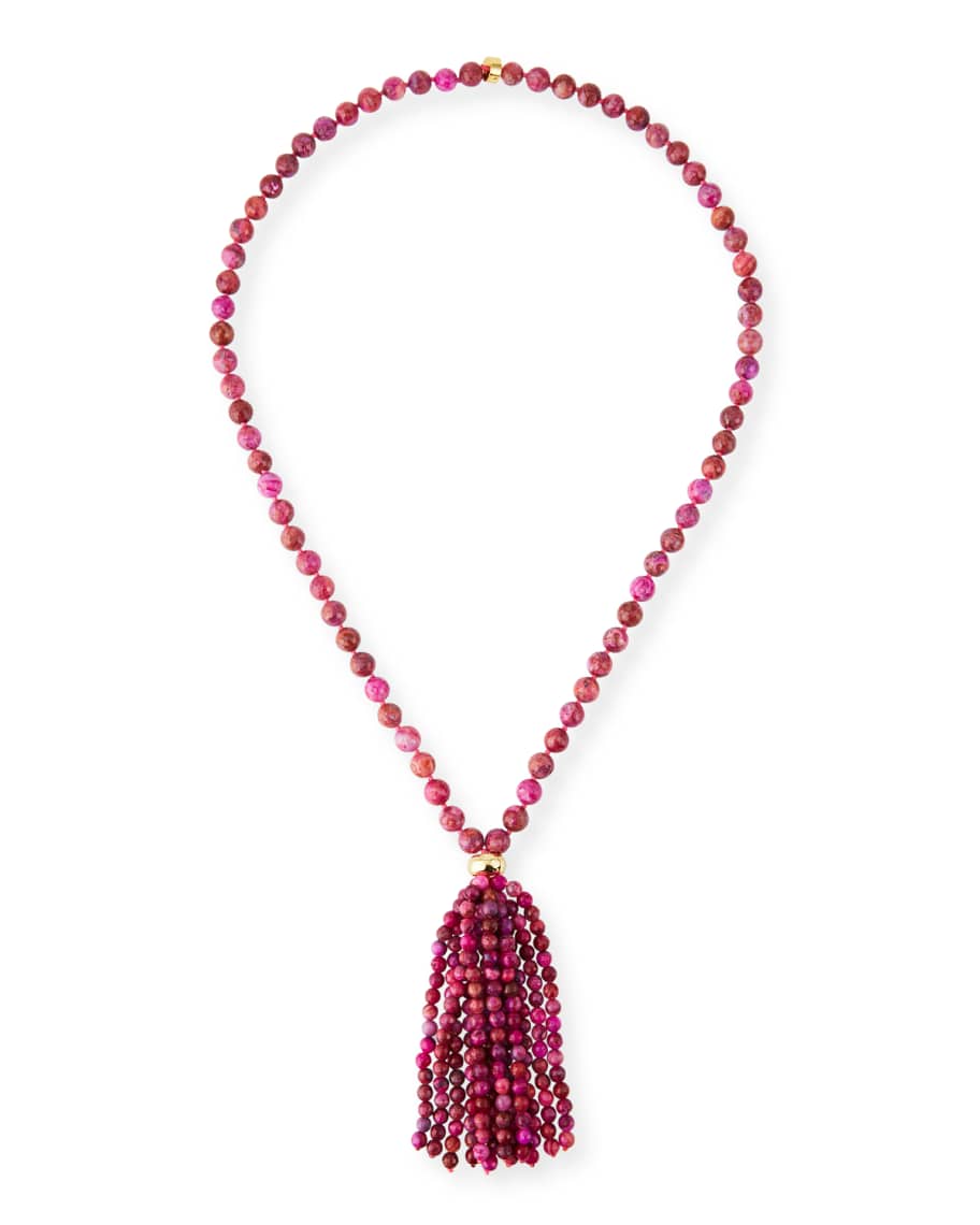 NEST Jewelry Magenta Agate Beaded Tassel Necklace, 32"L | Neiman Marcus