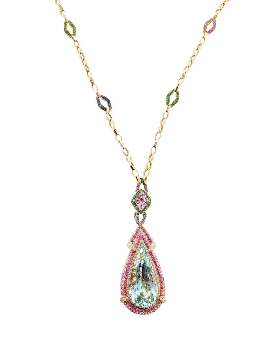 Nini Jewels 18k Rose Gold Aquamarine Pear Necklace | Neiman Marcus