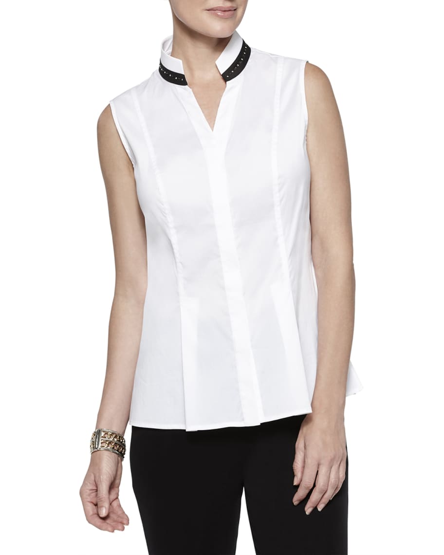 Misook Plus Size Sleeveless Stretch Cotton Stud-Trim Blouse | Neiman Marcus