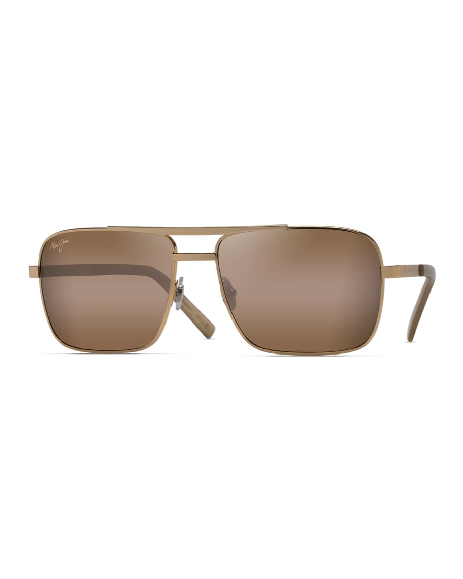 Maui Jim Men's Compass Polarized Metal Brow-Bar Sunglasses | Neiman Marcus