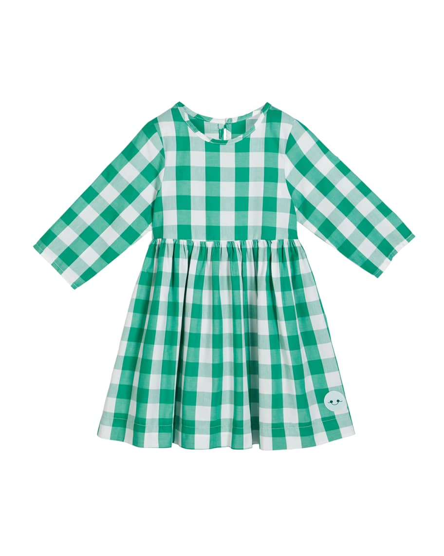 Smiling Button Buffalo Check 3/4-Sleeve Dress, Size 18m-10 | Neiman Marcus