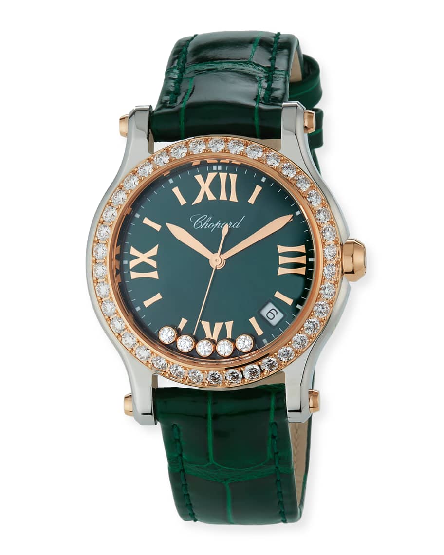 Chopard 36mm Happy Sport Diamond Watch, Green | Neiman Marcus