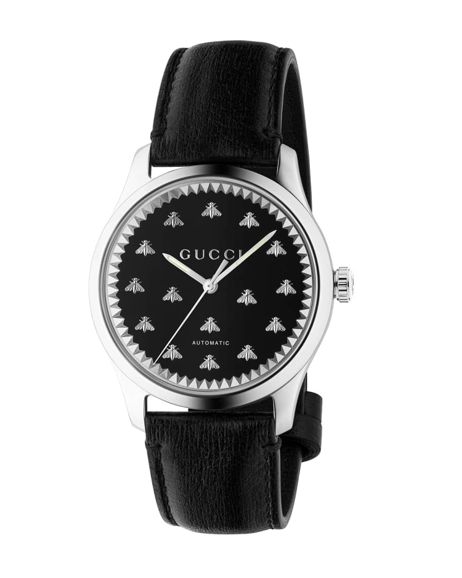 Gucci Men's 42mm Automatic Bee-Motif Watch w/ Leather Strap | Neiman Marcus