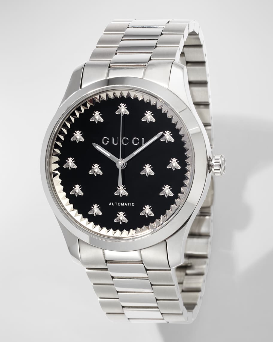 Gucci 42mm Signature Bee Automatic Bracelet Watch with Black Onyx Dial ...