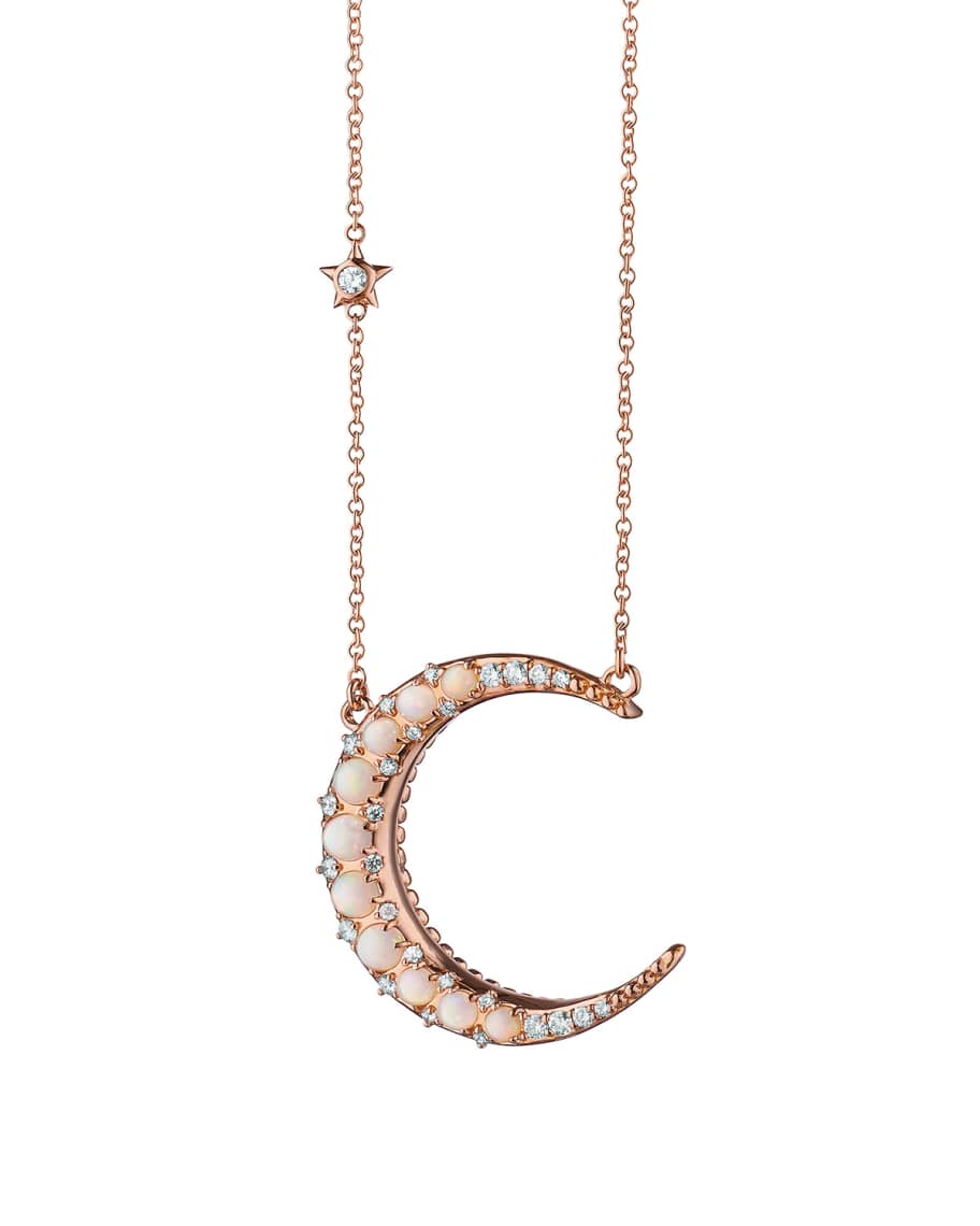 Monica Rich Kosann 18K Rose Gold Crystal Opal & Diamond Crescent Moon ...