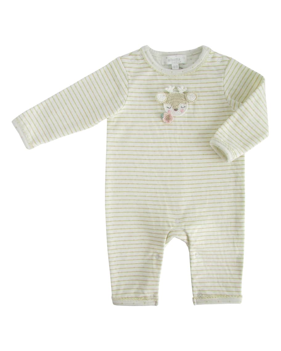 Albetta Striped Coverall w/ Crochet Deer Face, Size 0-12 Months ...