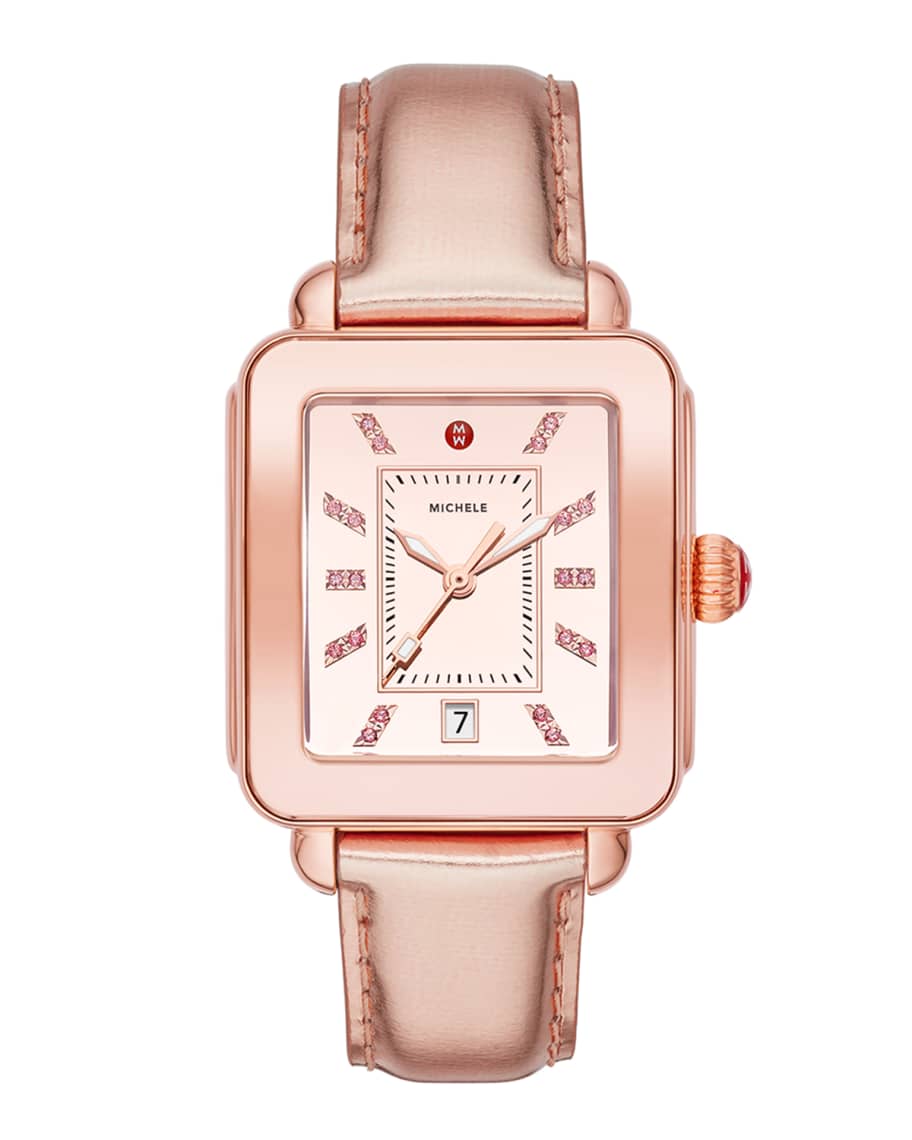 MICHELE Deco Sport High Shine Pink Gold & Pink Leather Watch | Neiman ...