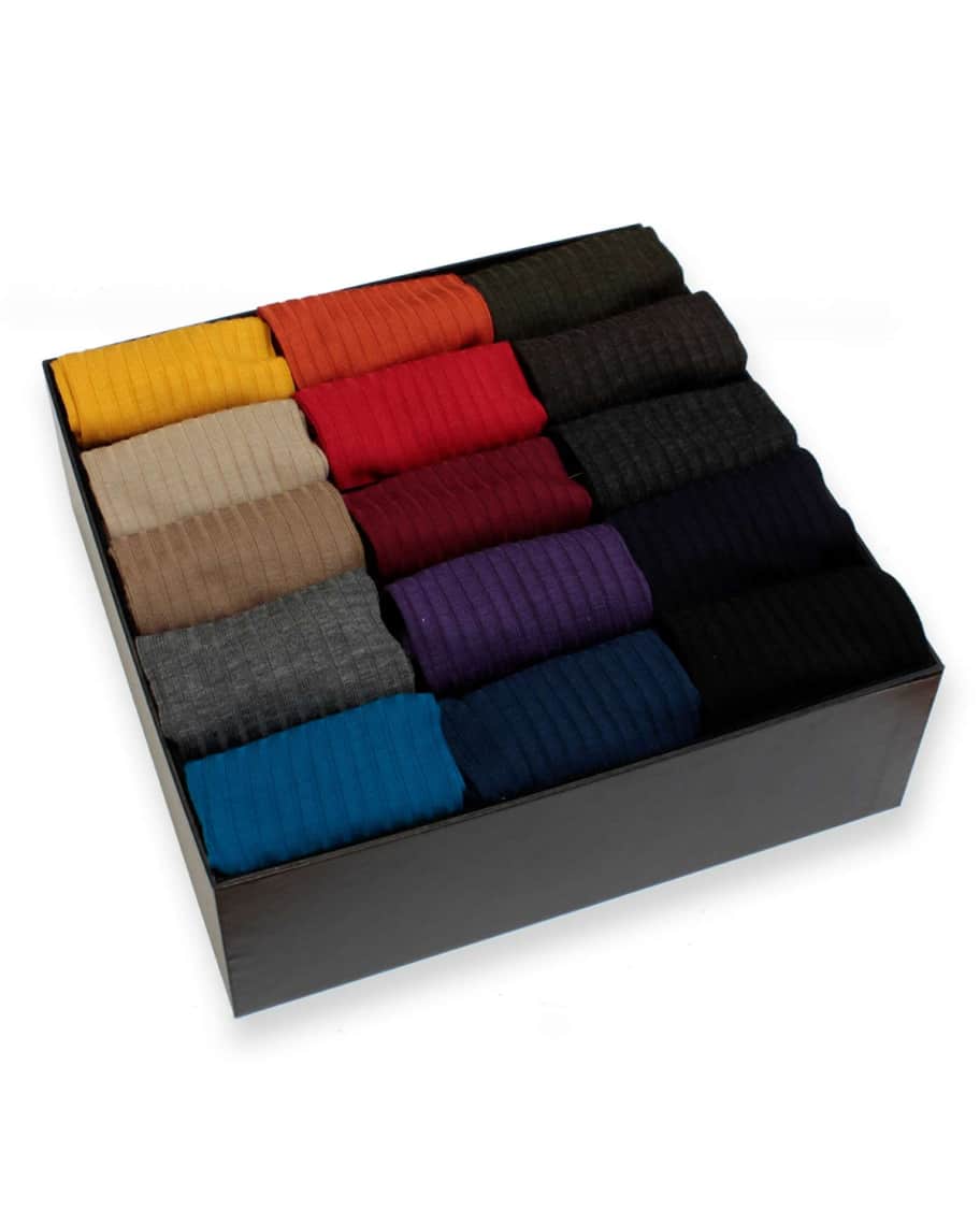 Pantherella Men's 15-Pair Wool Socks Set in Gift Box | Neiman Marcus
