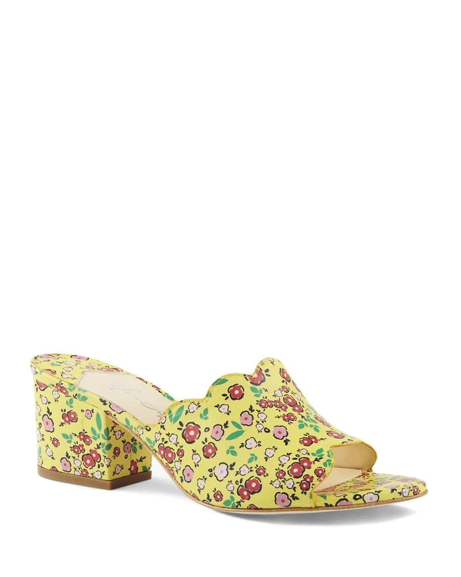 Isa Tapia Chiqui Floral-Print Block-Heel Slide Sandals | Neiman Marcus