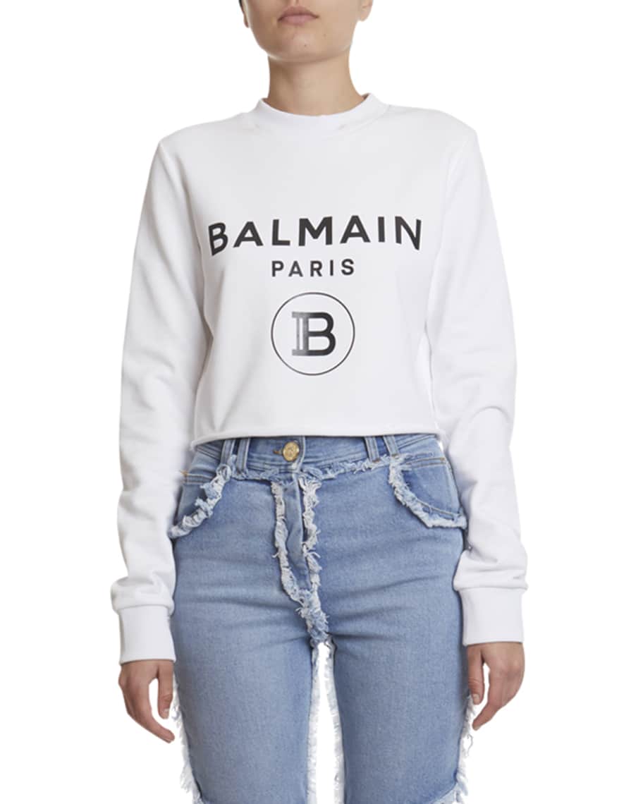Balmain Cropped Logo Sweatshirt | Neiman Marcus