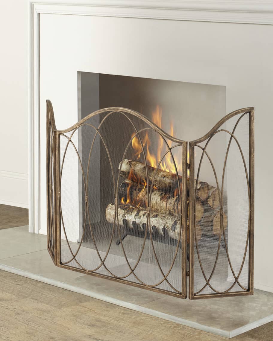 3-Panel Fireplace Screen with Round Bar Oval Accents | Neiman Marcus
