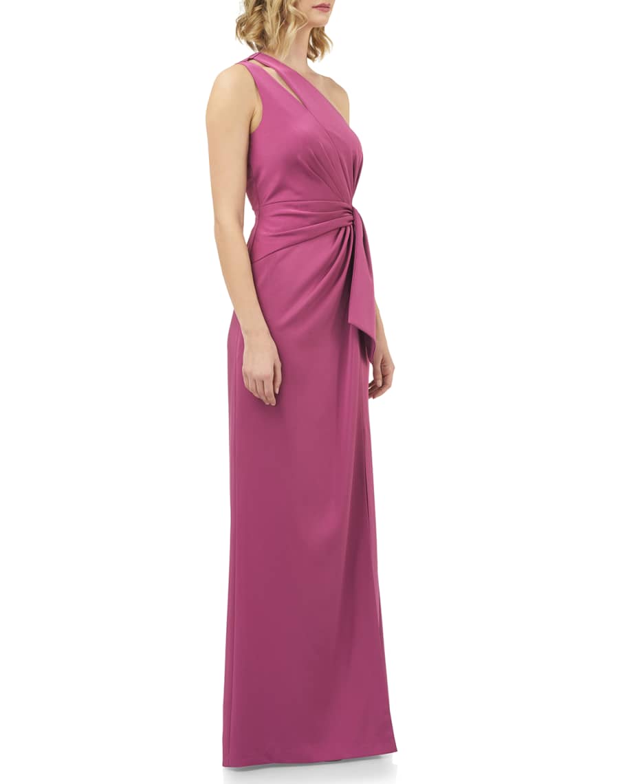 Kay Unger New York Emma Draped One-Shoulder Stretch Faille Gown w ...