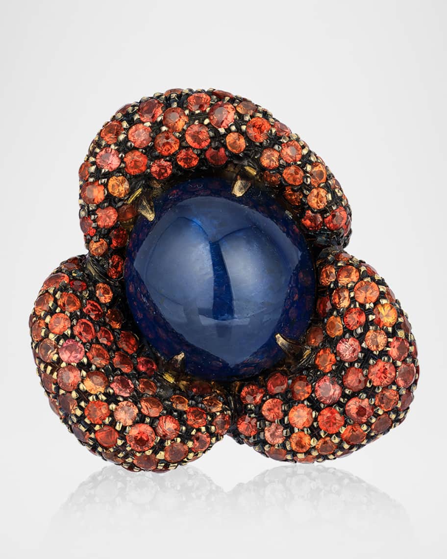 Andreoli 18K Yellow Gold Orange and Blue Sapphire Poppy Ring, Size 6.5 ...