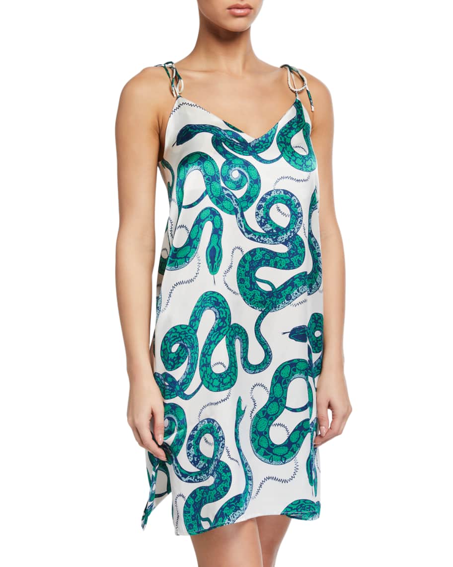 Hesper Fox Lucia Snakes-Print Short Silk Nightgown | Neiman Marcus