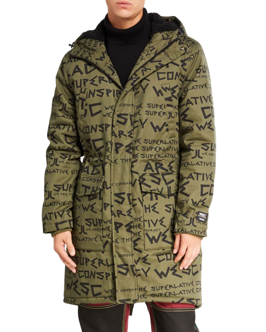 WESC Men's Fishtail-hem Graphic-Pattern Parka Coat | Neiman Marcus