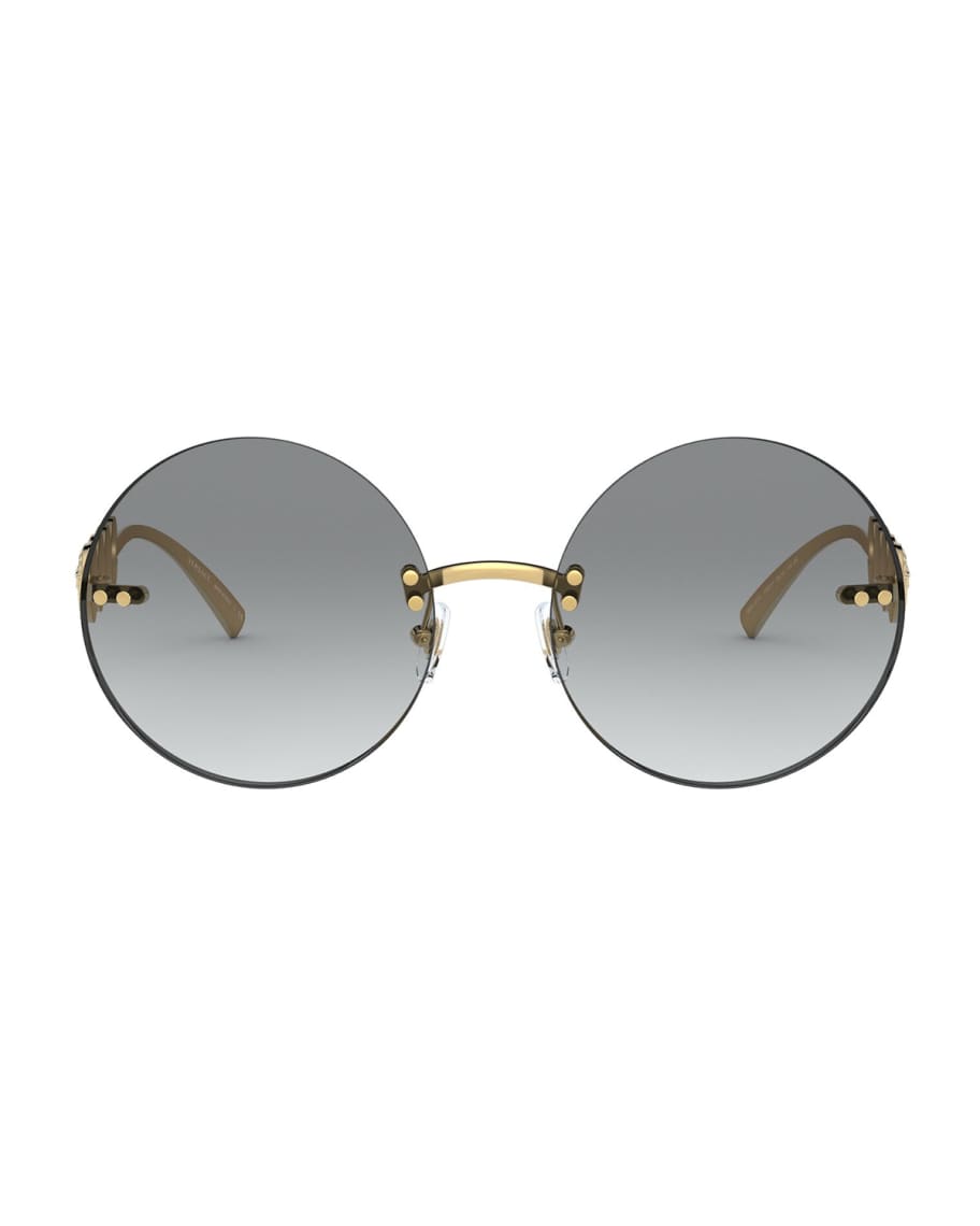 Versace Rimless Round Sunglasses w/ Medusa Arms | Neiman Marcus