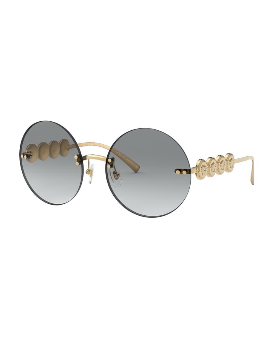 Versace Rimless Round Sunglasses w/ Medusa Arms | Neiman Marcus