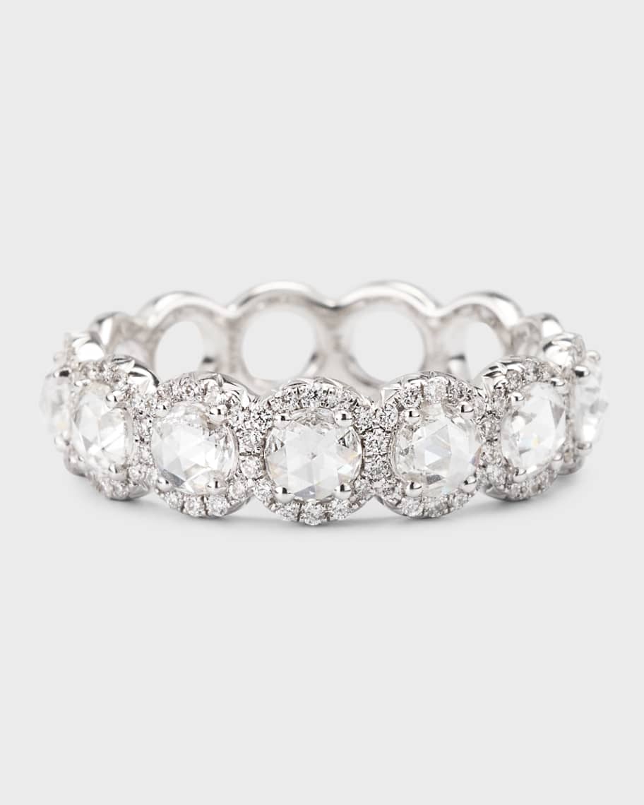64 Facets Scallop 18K White Gold Rose-Cut and Brilliant Diamond Ring ...