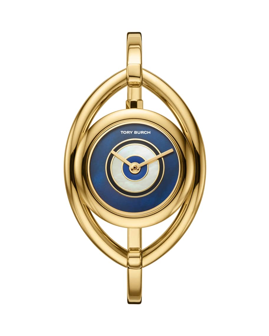 Tory Burch 25mm Evil Eye Bangle Watch, Gold | Neiman Marcus