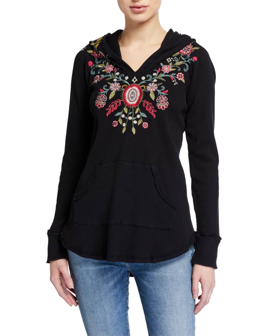 Johnny Was Hulda Long-Sleeve Thermal Hoodie Sweatshirt | Neiman Marcus