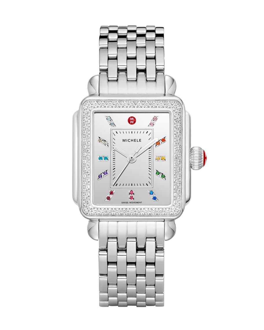 MICHELE 18mm Deco Carousel Stainless Steel Diamond Watch | Neiman Marcus