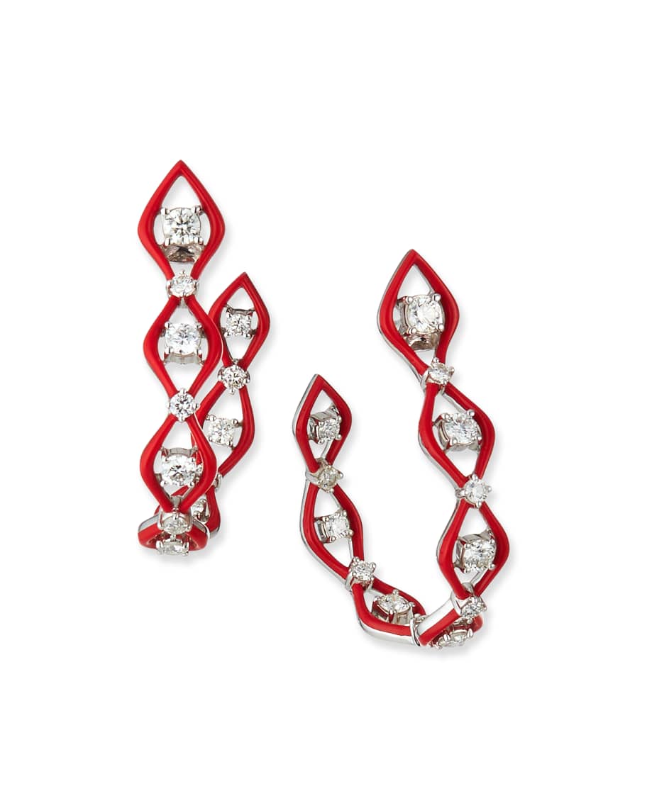 Etho Maria 18k White Gold Red Ceramic White Diamond Hoop Earrings ...
