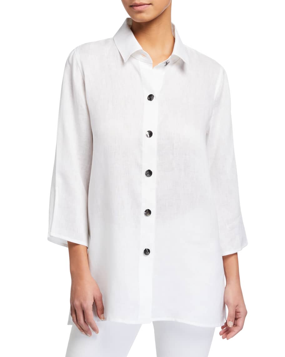 Caroline Rose Plus Size Breezy Tissue Linen 3/4-Sleeve Shirt | Neiman ...