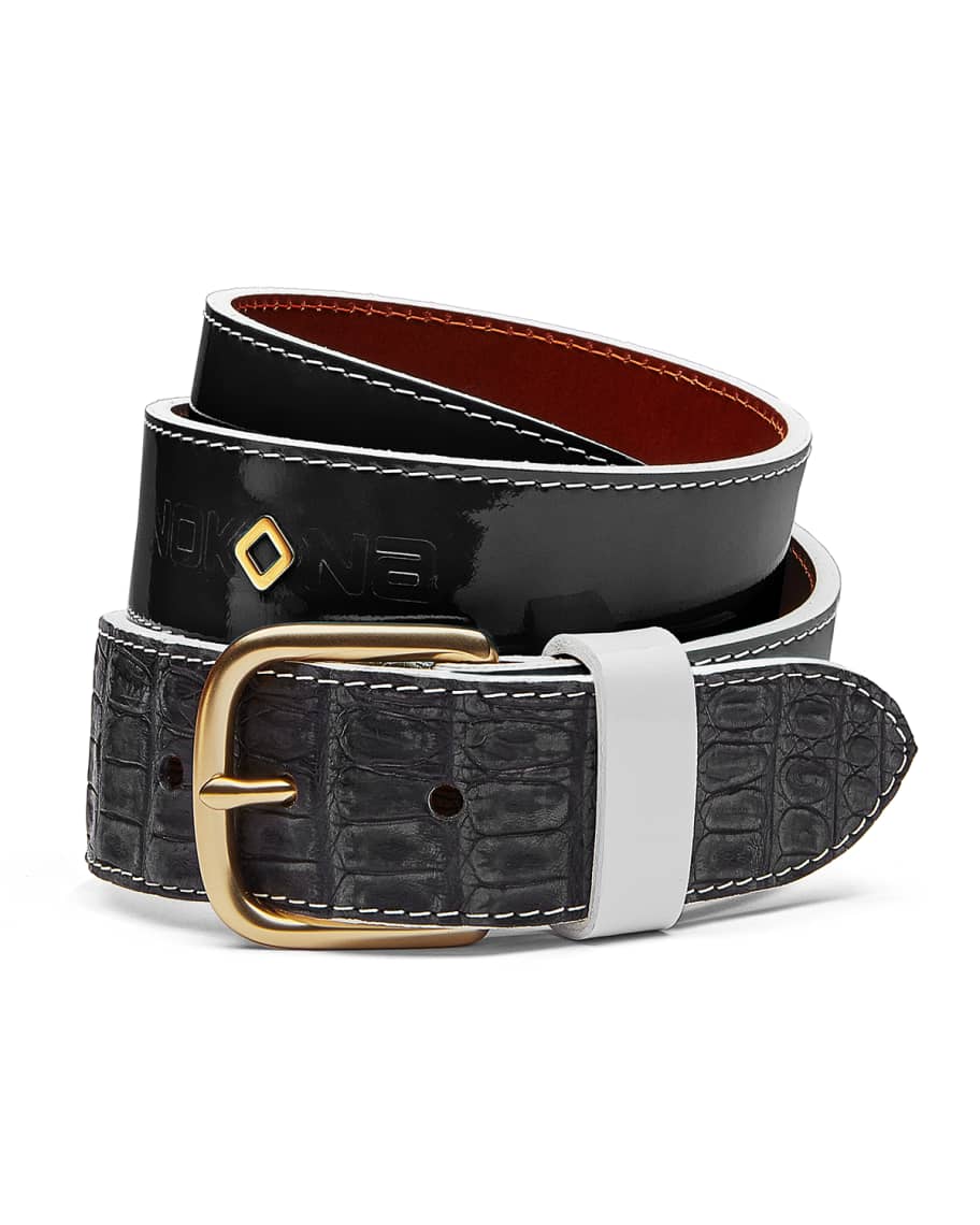 Nokona Men's Patent Leather/Crocodile Show Belt | Neiman Marcus