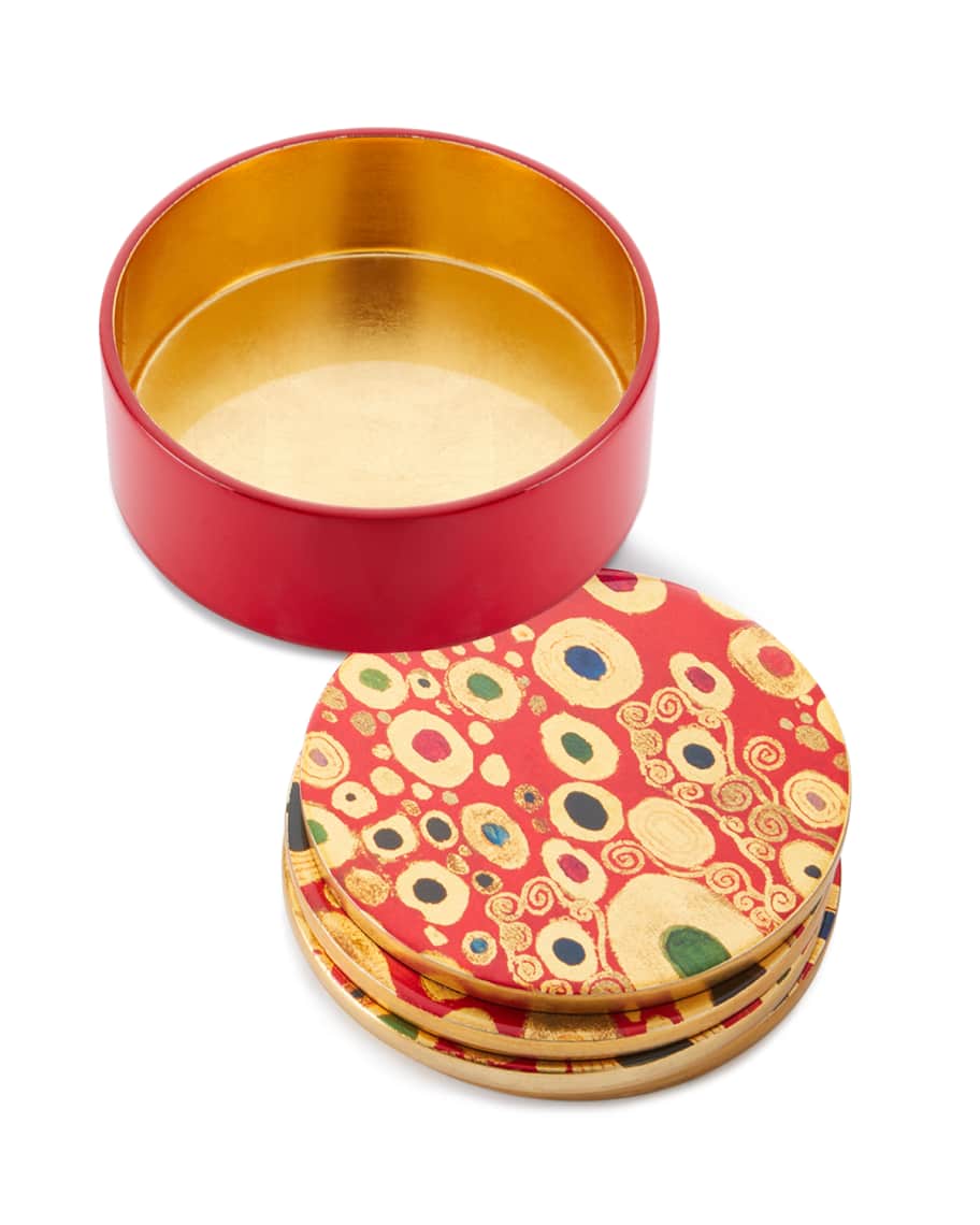 Caspari Viennese Nouveau Red Coasters with Holder | Neiman Marcus