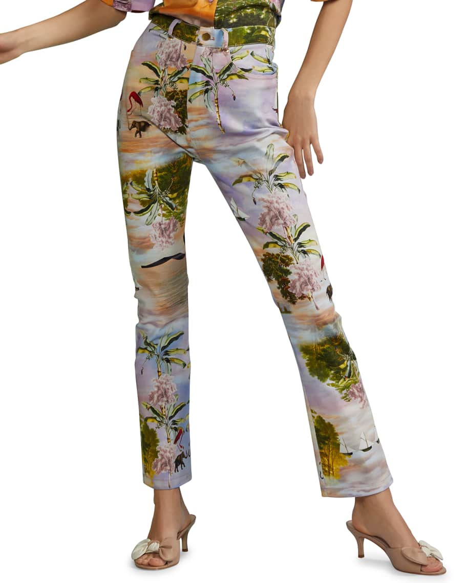 Cynthia Rowley Gill Printed Denim Pants | Neiman Marcus