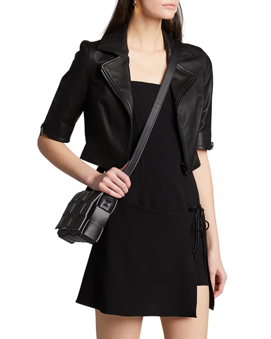 Susan Bender Short-Sleeve Cropped Leather Moto Jacket | Neiman Marcus