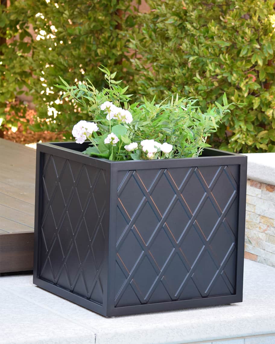 Hanamint Lattice Outdoor 24" Large Square Planter Box | Neiman Marcus