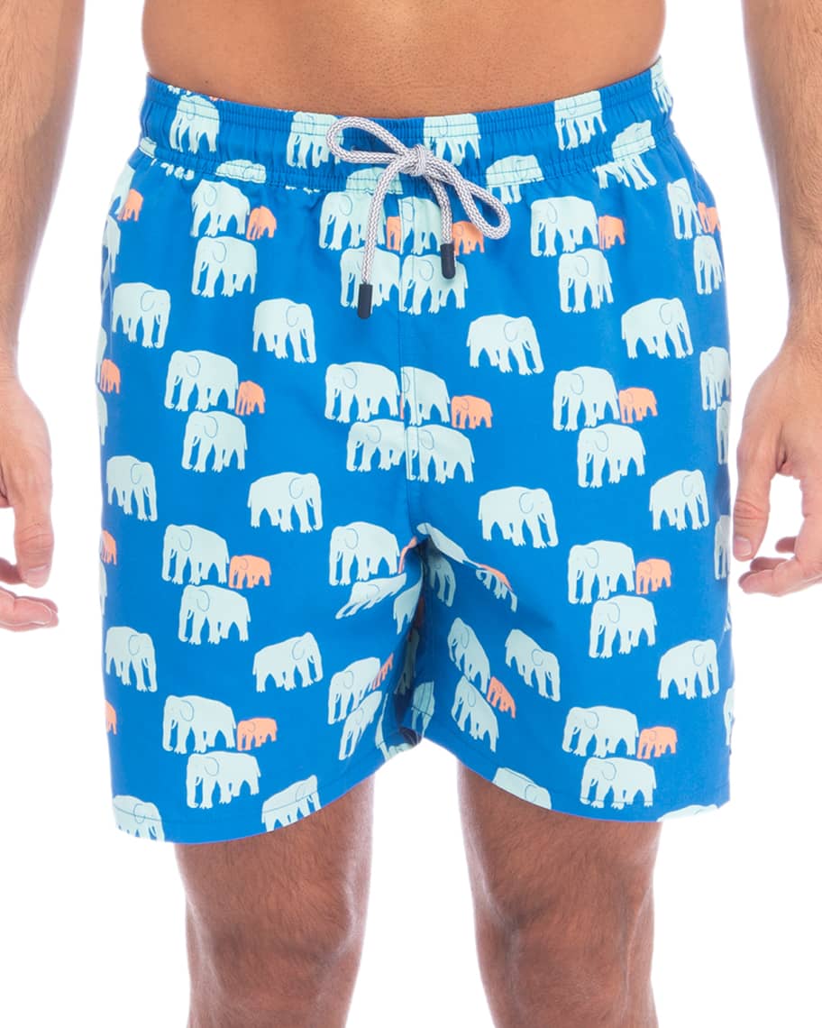 Tom & Teddy Men's Elephant-Print Swim Trunks | Neiman Marcus
