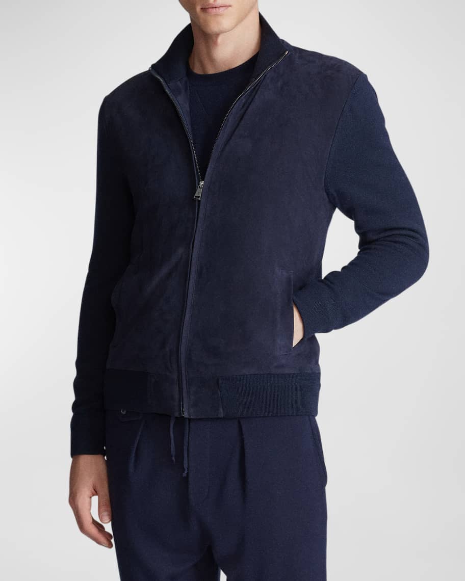 Ralph Lauren Purple Label Men's Suede Front Full-Zip Sweater | Neiman ...