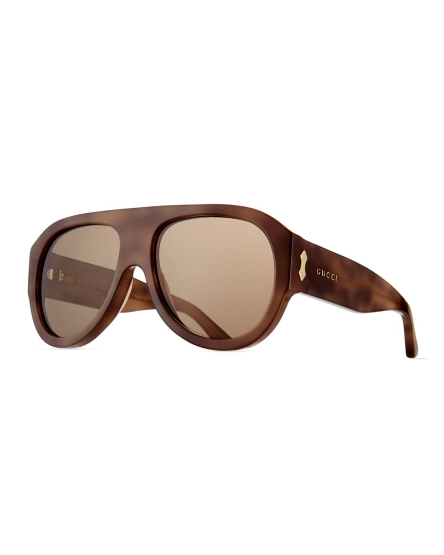 Gucci Men's Havana Acetate Aviator Sunglasses | Neiman Marcus