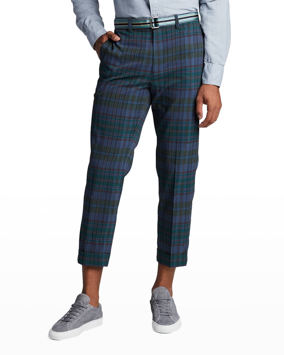 Beams Plus Men's Ivy Madras Check Cropped Trousers | Neiman Marcus