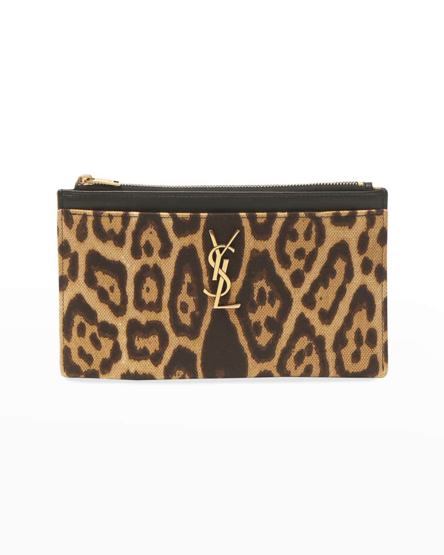 Saint Laurent Monogram YSL Leopard Canvas Zip Pouch | Neiman Marcus