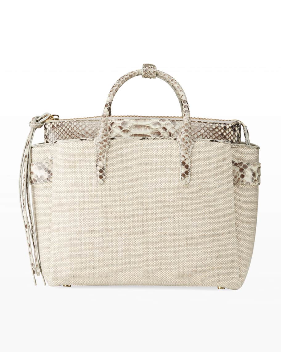 Nancy Gonzalez Cristie Medium Python & Linen Tote Bag | Neiman Marcus