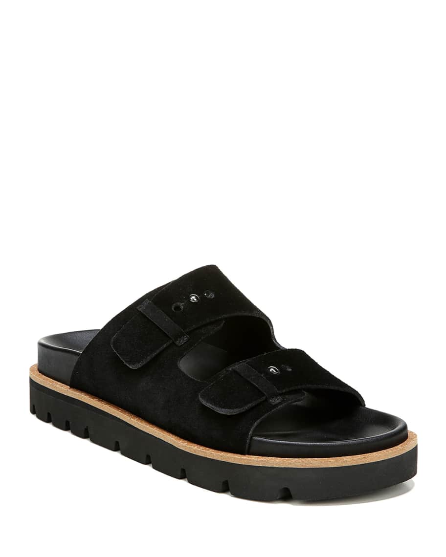 Vince Men's Cypress Two-Strap Suede Slide Sandals | Neiman Marcus
