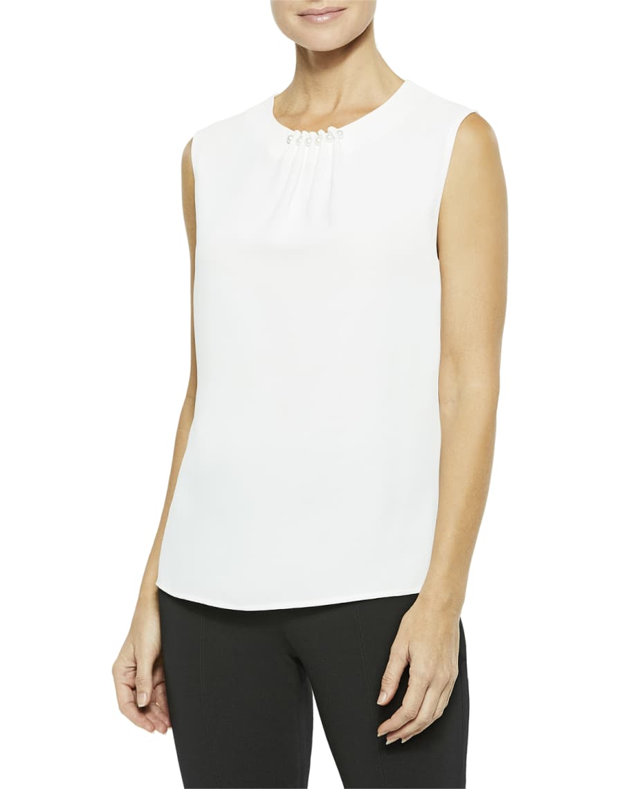 Misook Plus Size Pearl Trim Sleeveless Crepe De Chine Blouse | Neiman ...