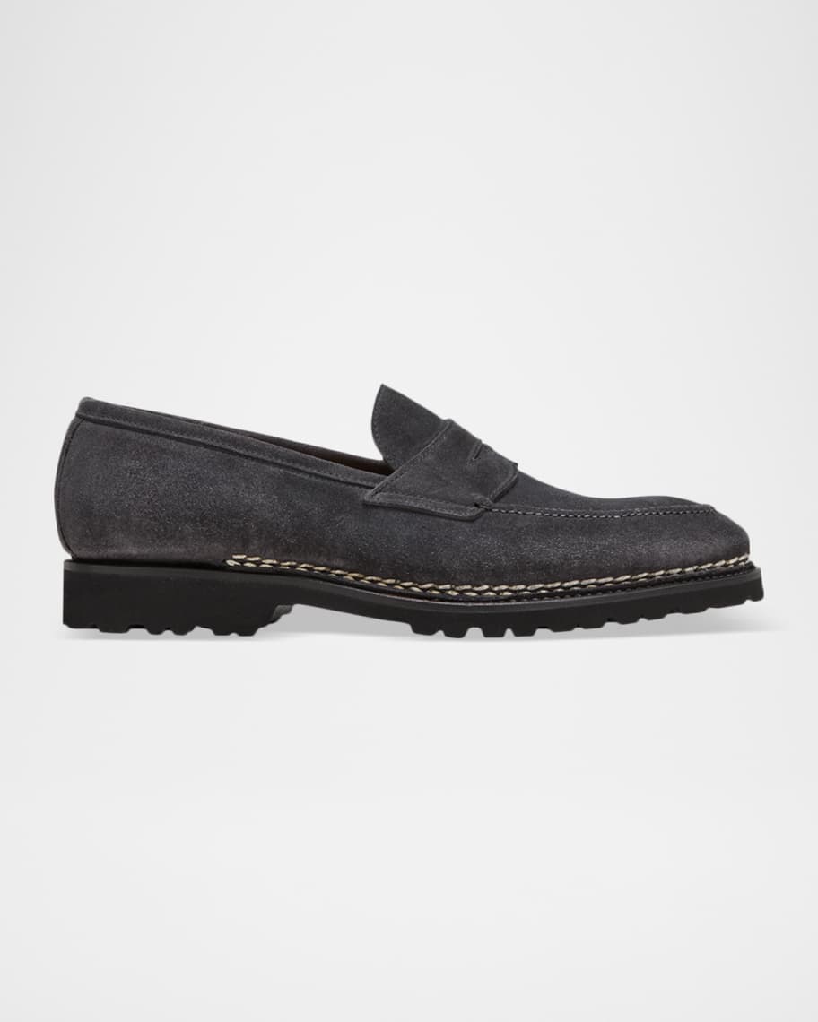 Bontoni Men's Principe Lug Sole Suede Penny Loafers | Neiman Marcus