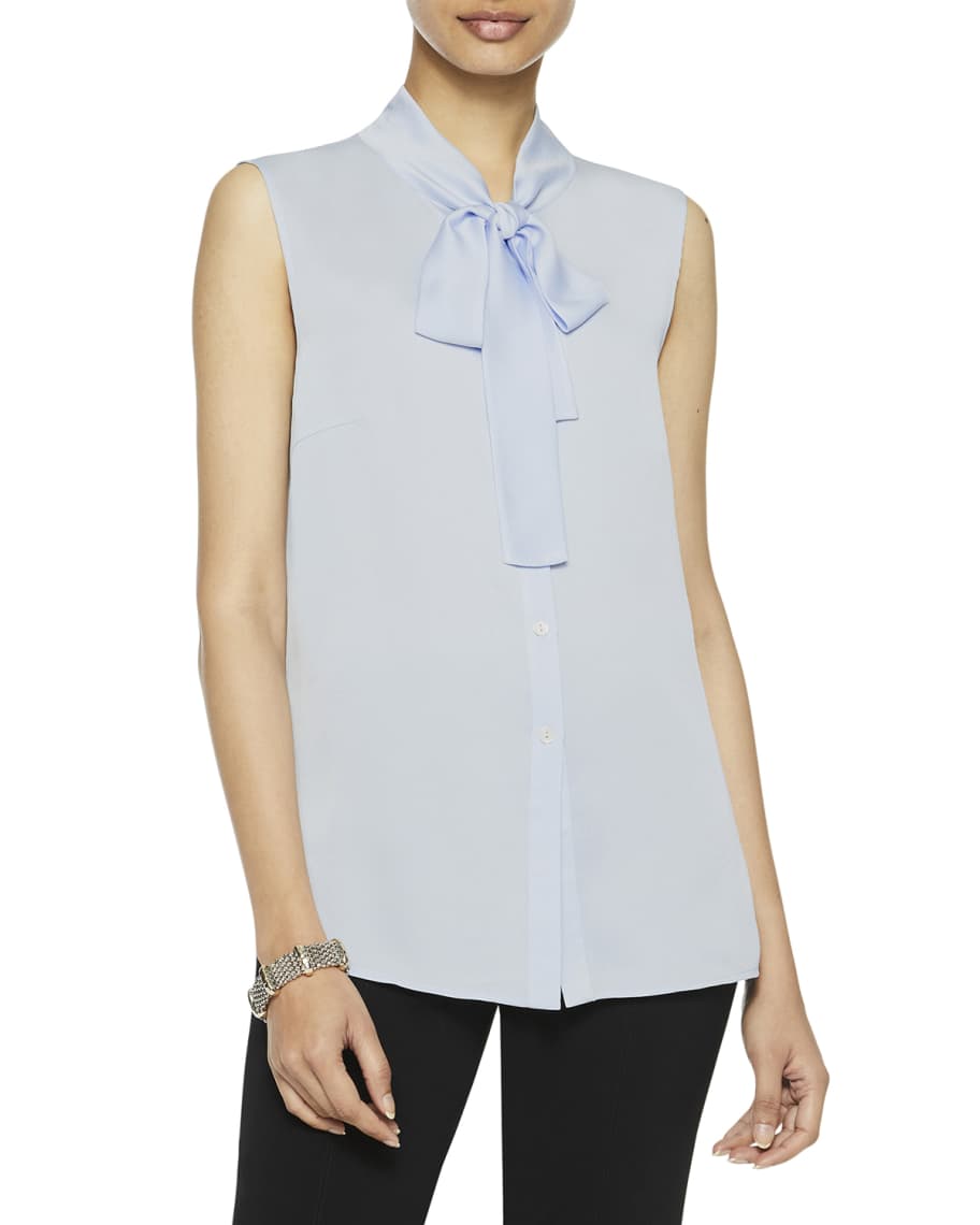 Misook Plus Size Tie-Neck Crepe De Chine Blouse | Neiman Marcus