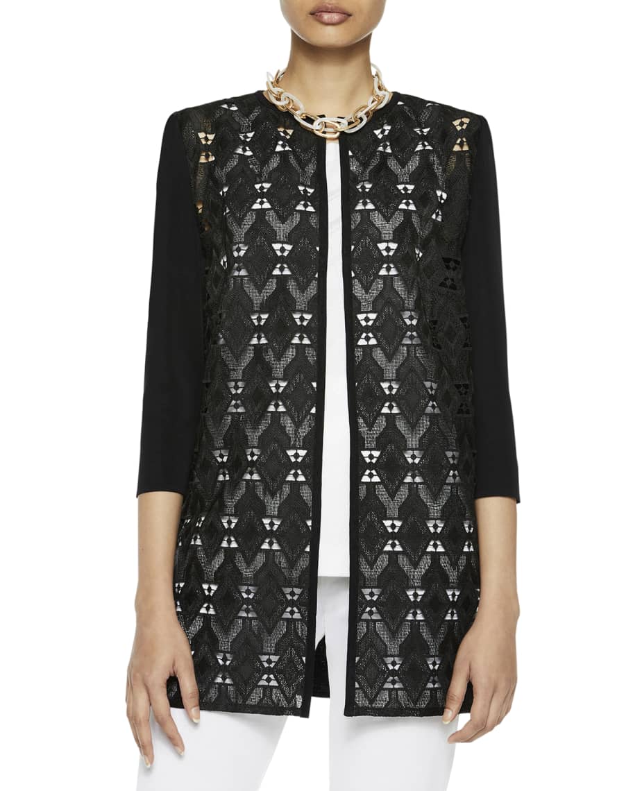 Misook Plus Size Lace-Bodice Knit Jacket | Neiman Marcus