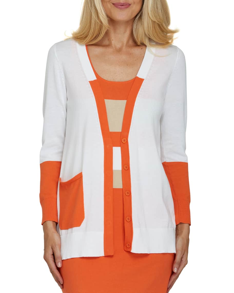 Joan Vass Plus Size Colorblock Sweater Cardigan | Neiman Marcus